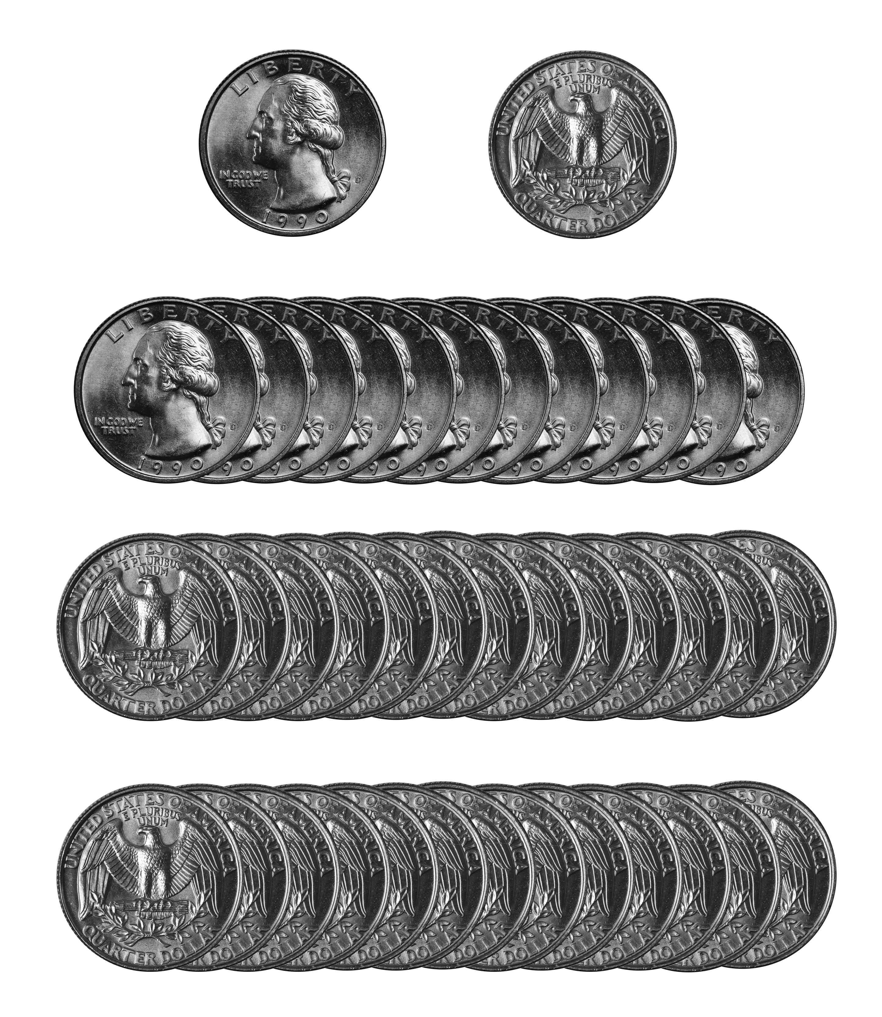 1990 -D Washington Quarter Roll BU Clad 40 US Coins